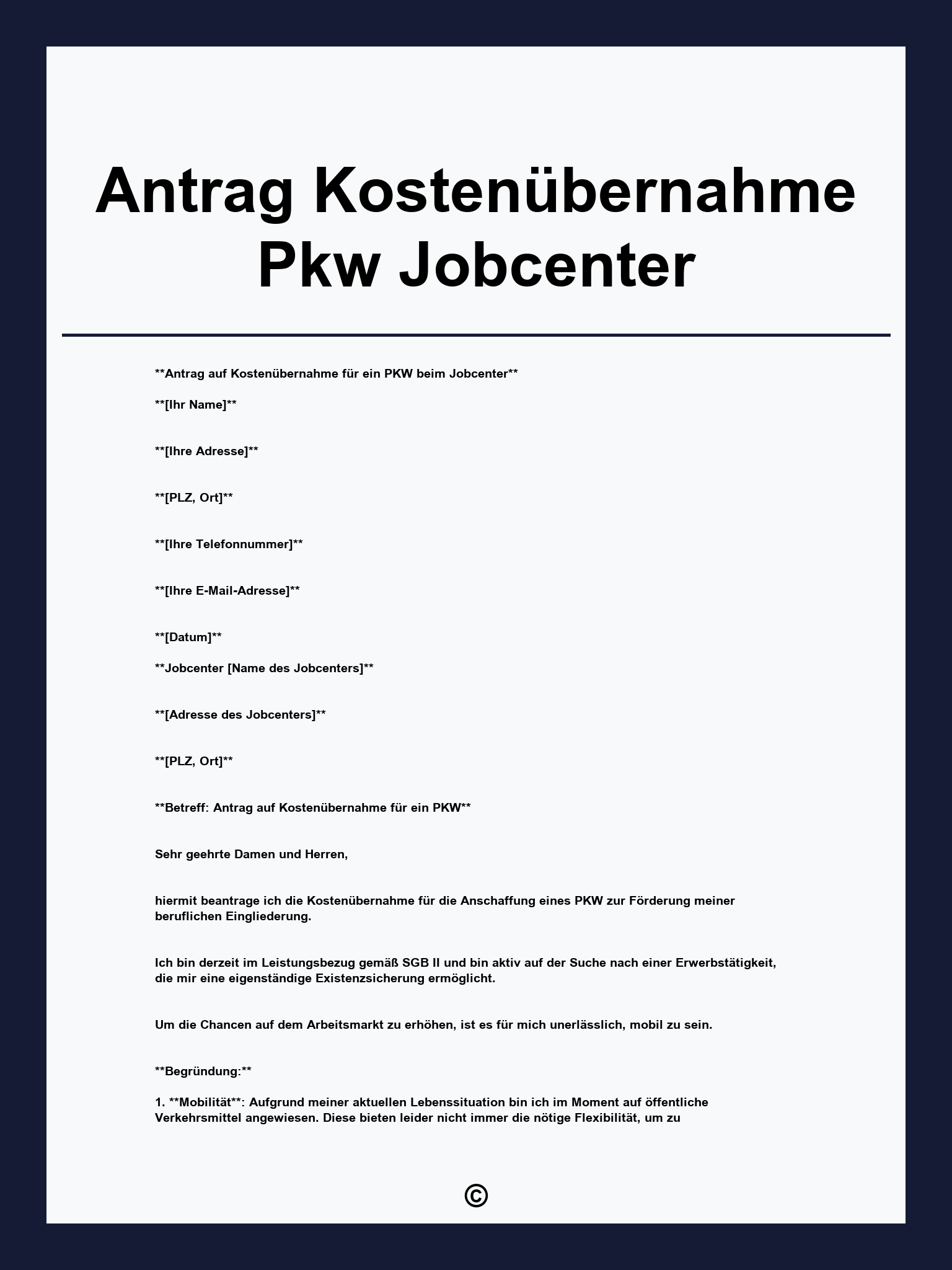 Antrag Kostenübernahme Pkw Jobcenter