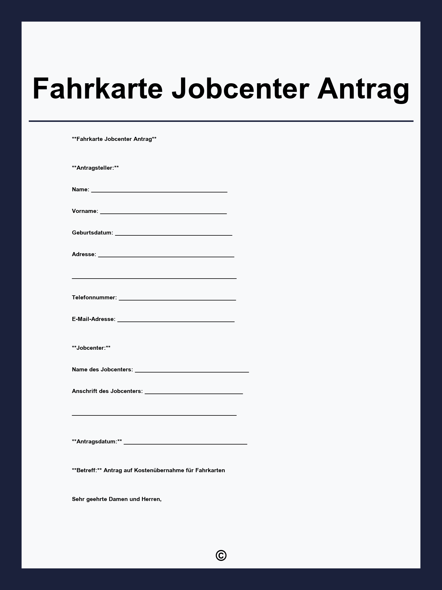 Fahrkarte Jobcenter Antrag