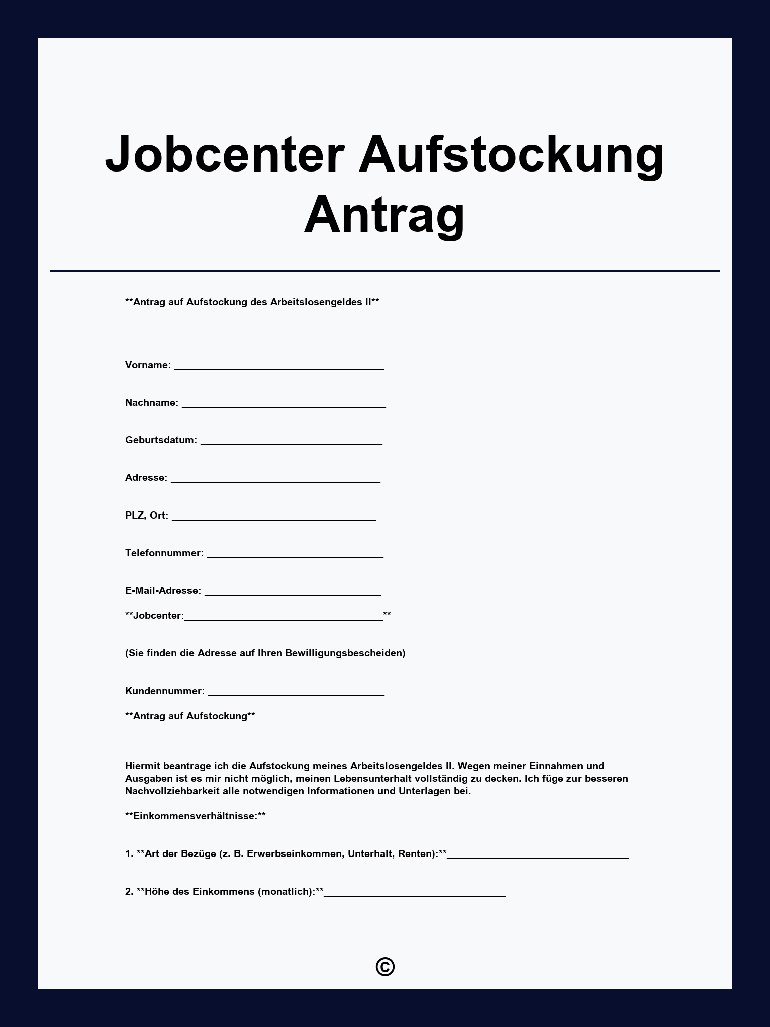 Jobcenter Aufstockung Antrag