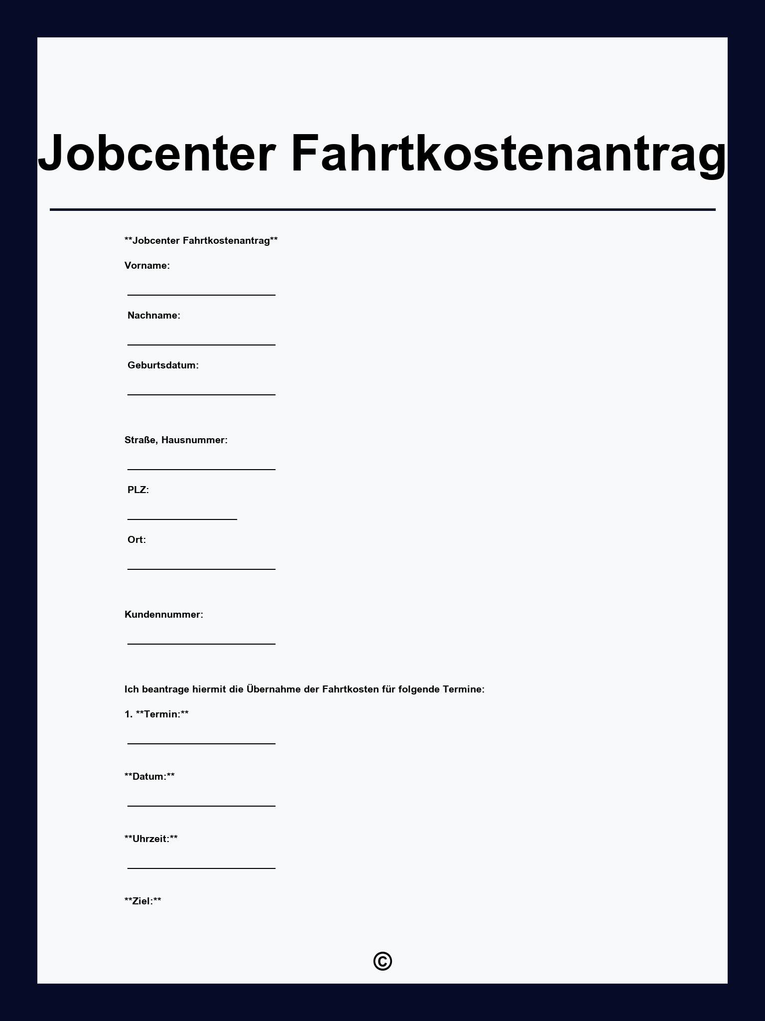 Jobcenter Fahrtkostenantrag