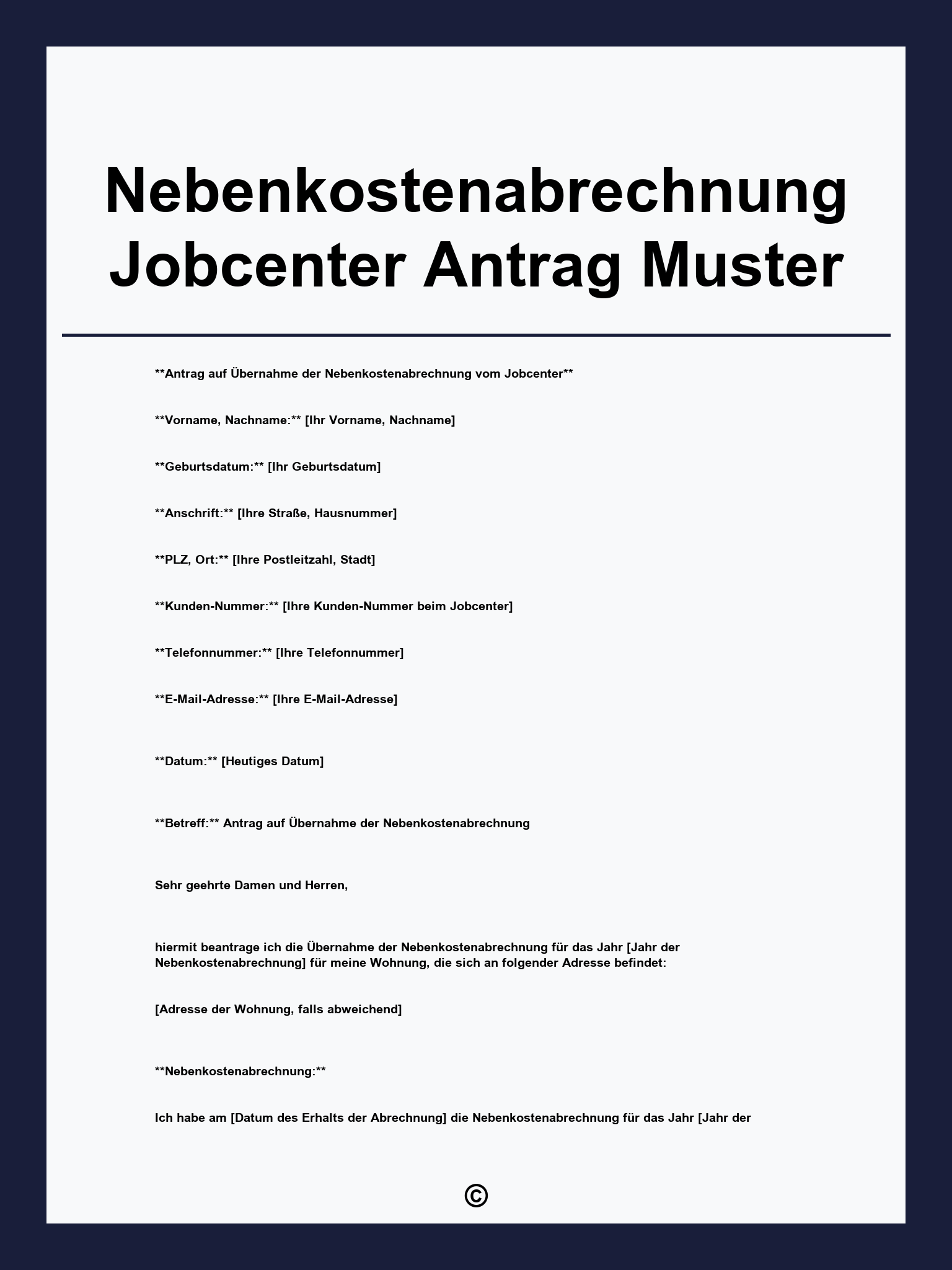 Nebenkostenabrechnung Jobcenter Antrag Muster