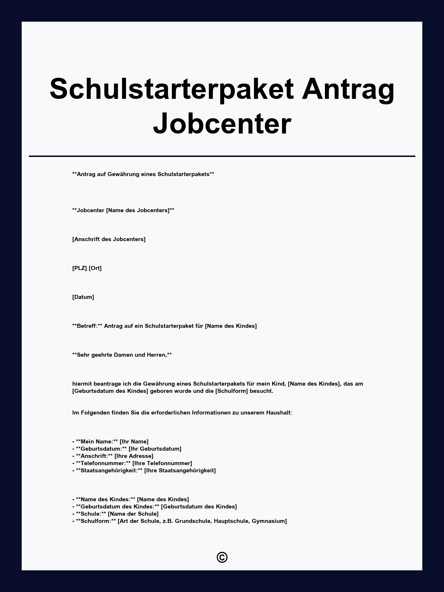 Schulstarterpaket Antrag Jobcenter